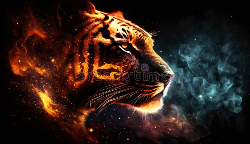 Tiger in Fire Cosmic Space. Gnerative Ai. Stock Illustration ...