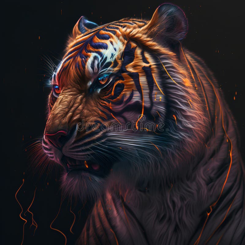 Tiger with Fire Effect on a Black Background. 3d Rendering Stock ...
