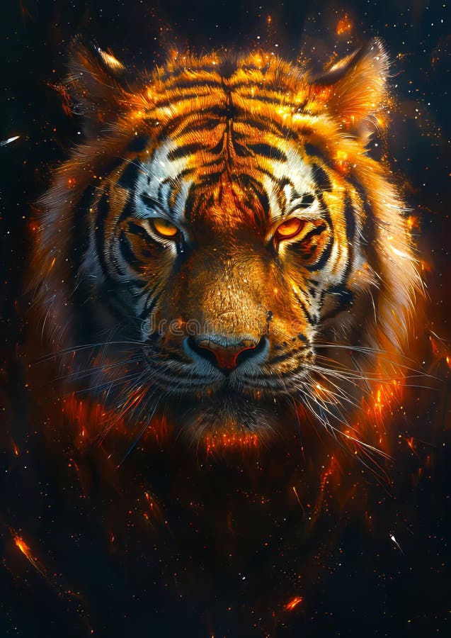 A Tiger with Fire and Flames on Its Face Stock Photo - Image of cats ...