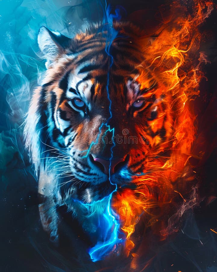 A Tiger with Fire and Flames on Its Face Stock Image - Image of flame ...