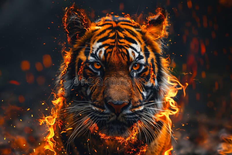 A Tiger in Fire with Its Eyes Glowing. Generative AI Stock Image ...