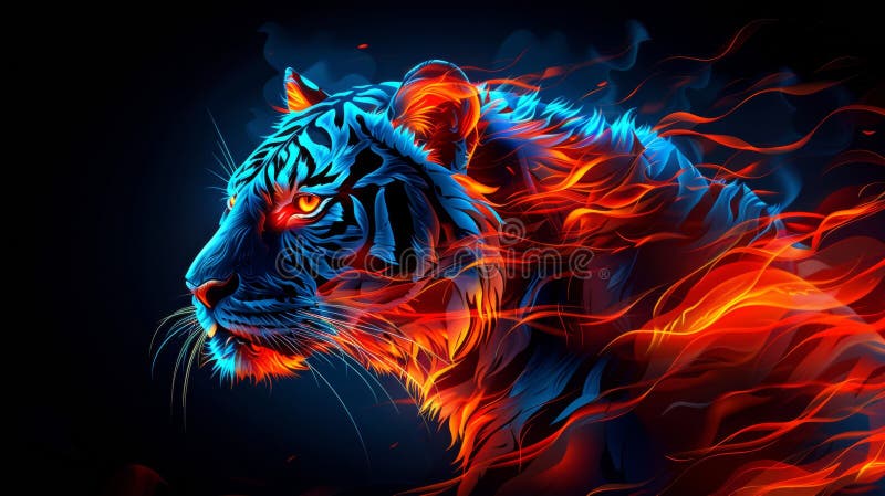 A Tiger with Fire on Its Face, a Magical Creature Made of Fire Stock ...