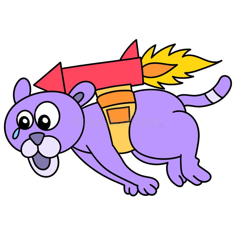 The Tiger Flies Using a Rocket on Its Back, Doodle Kawaii. Doodle Icon ...