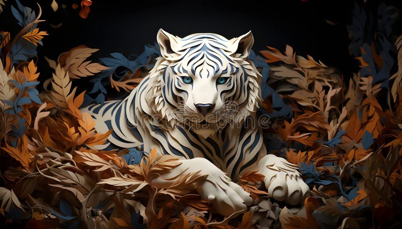Tiger in forest paper cut stock illustration. Illustration of paper ...