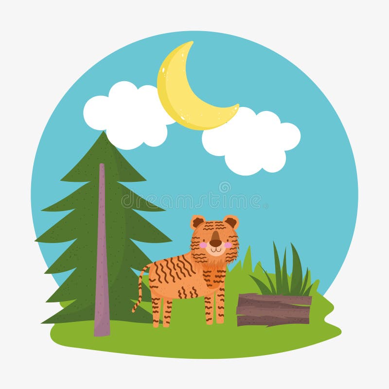 Tiger forest tree cartoon stock vector. Illustration of animal - 223878334