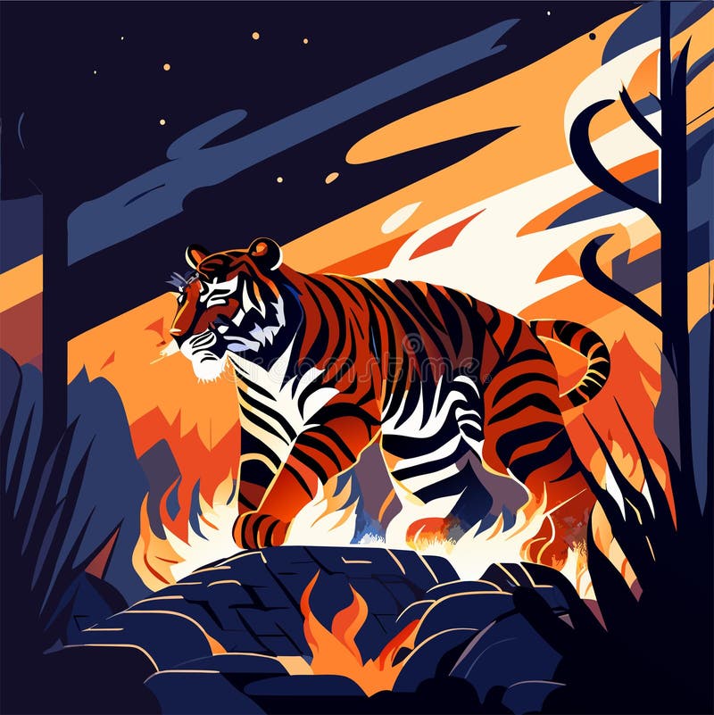 Tiger in the Forest. Vector Illustration in a Flat Style Stock Vector ...