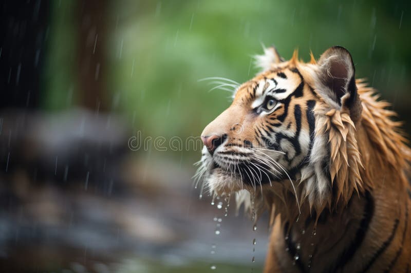 Tiger with Fur Wet from Rain in a Monsoon Forest Stock Image - Image of ...