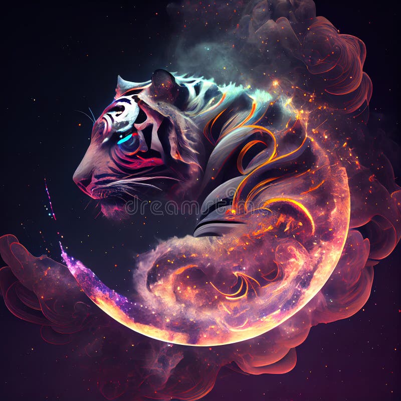 Tiger from Galaxies Spirals Space Nebula Stars Smoke. AI Render Stock ...