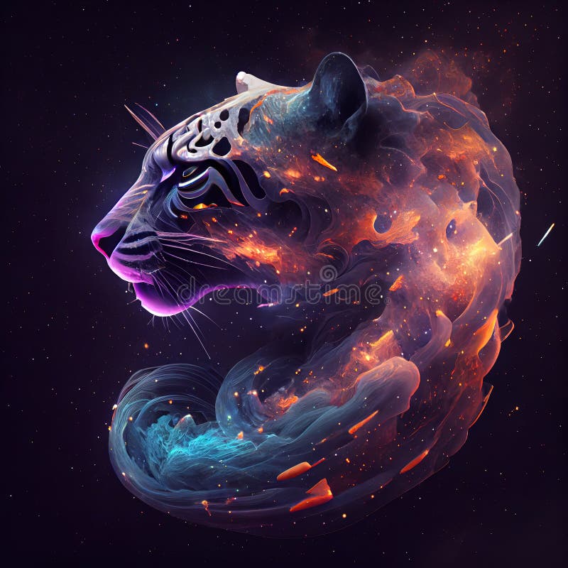 Tiger from Galaxies Spirals Space Nebula Stars Smoke. AI Render Stock ...