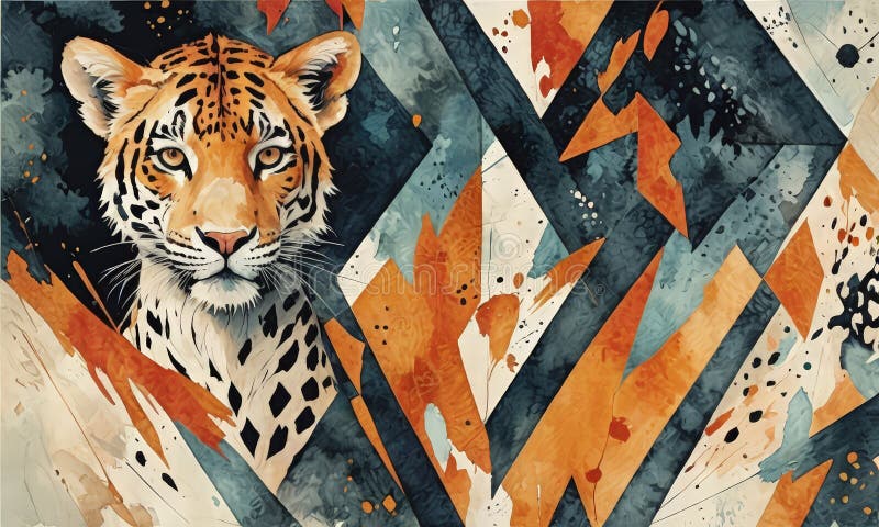 Tiger with Geometric Pattern Stock Illustration - Illustration of print ...