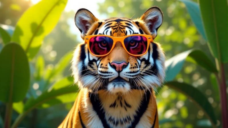 Tiger with Glasses in the Jungle Stock Image - Image of wildlife ...