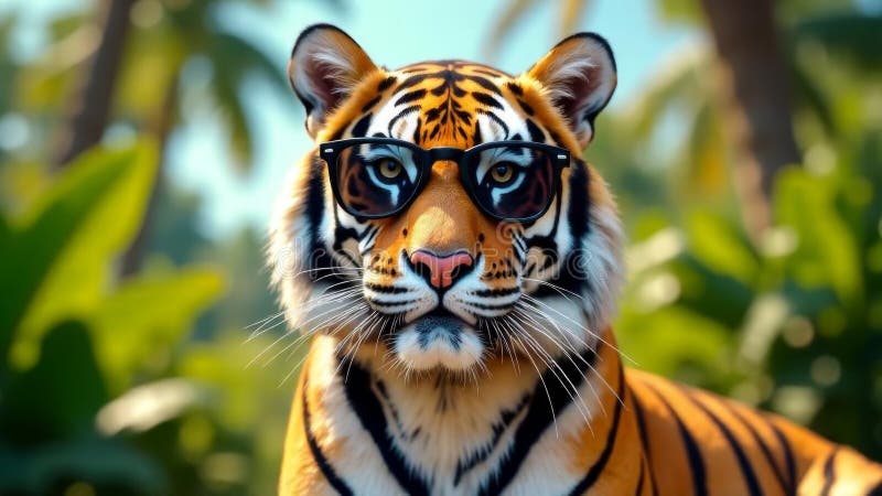 Tiger with Glasses in the Jungle Stock Illustration - Illustration of ...