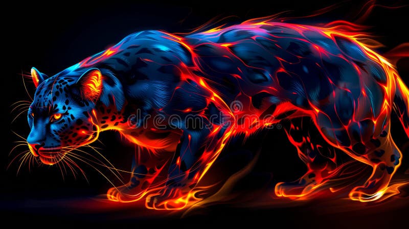 A Tiger with Fire on Its Face, a Magical Creature Made of Fire Stock ...