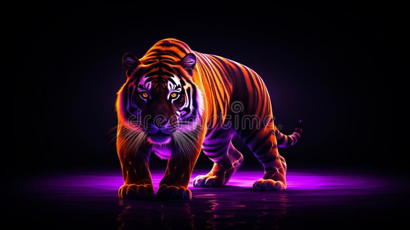 Vibrant Fluorescent Tiger Illustration with Realistic Perspective and ...