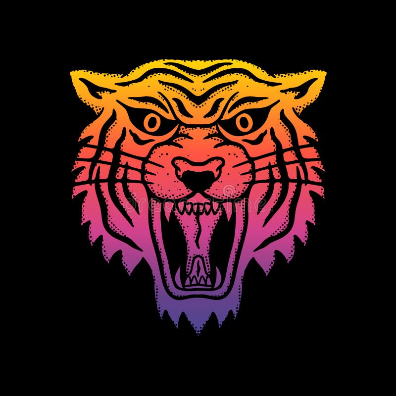 Tiger Head Art Illustration Hand Drawn Gradient Colorful Vector for ...