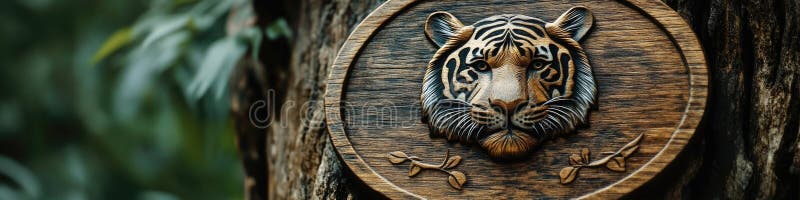 A Tiger Head Carved into a Wooden Plaque, Ideal for Decorative Use ...