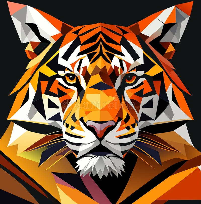 Tiger Head Colorful Illustration , Triangle Style Stock Illustration ...