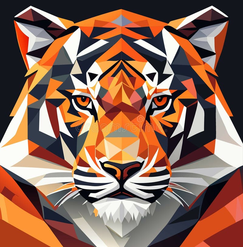 Tiger Head Colorful Illustration , Triangle Style Stock Illustration ...