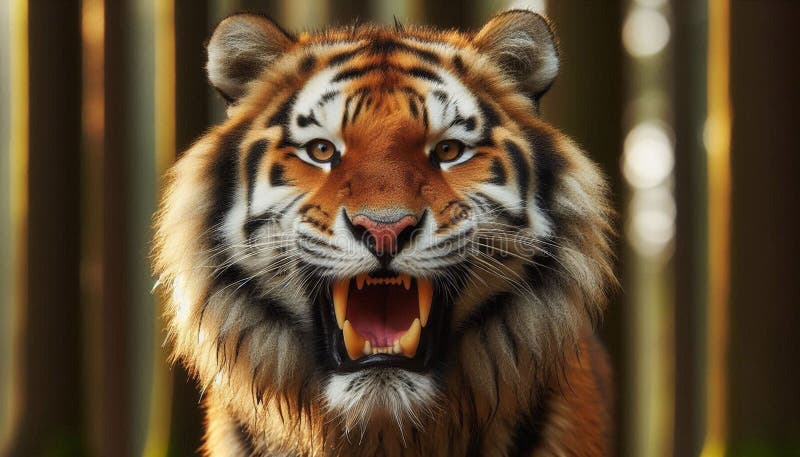 Tiger Head with Fangs Seen in the Forest Stock Illustration ...