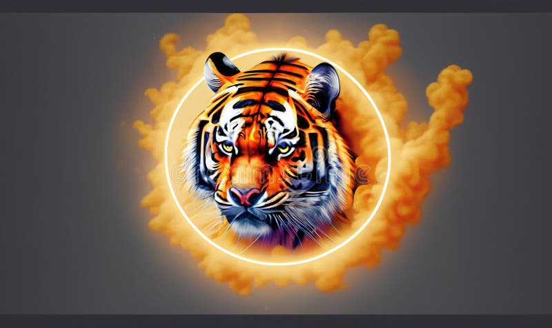 Tiger Head in Fiery Circle with Fire Stock Illustration - Illustration ...
