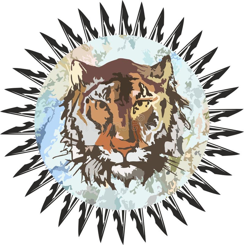 Tiger Head Inside Circle with Arrow Elements Stock Vector ...