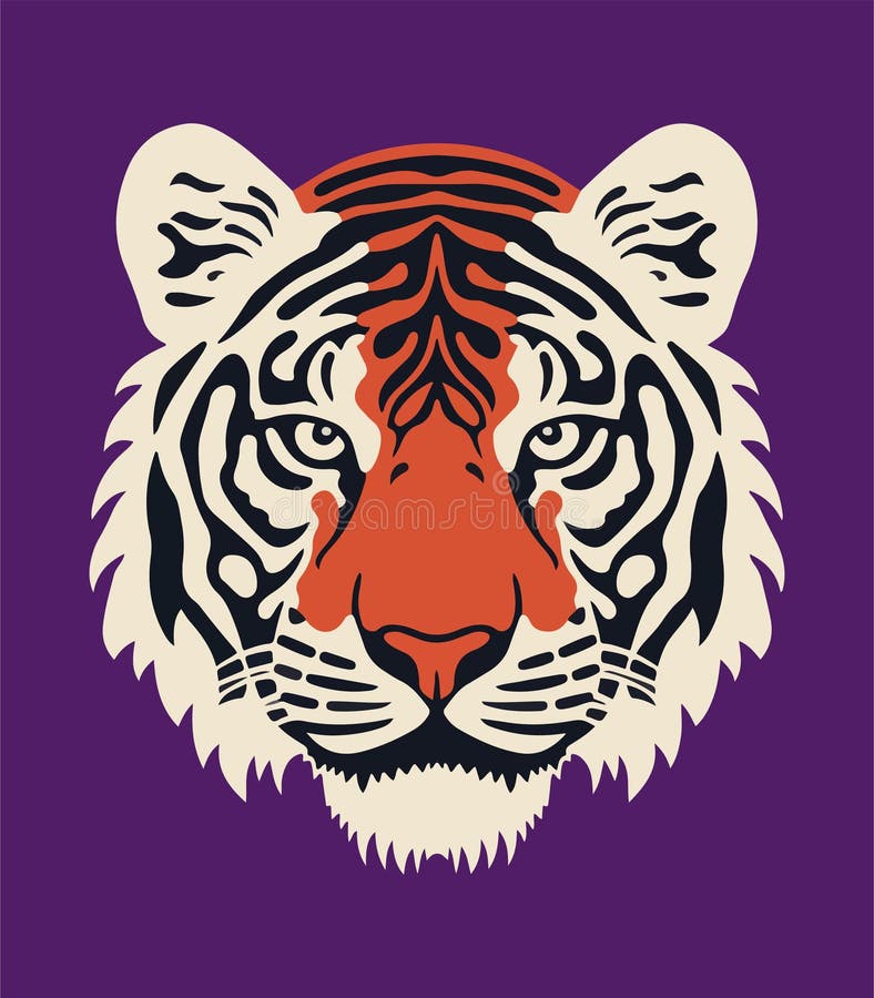 Tiger Head Lino Art Stencil Decorative Sticker Logo Stock Illustration ...