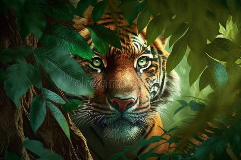 Tiger Hidden in the Jungle. Generative AI Stock Illustration ...