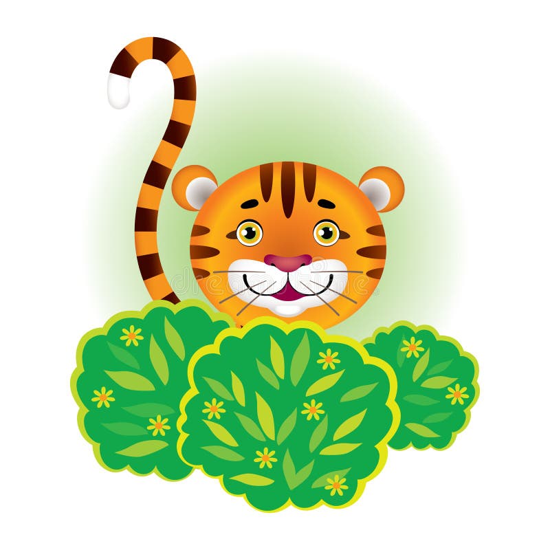 Tiger hiding in the bushes stock illustration. Illustration of wild ...
