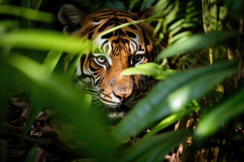 A Tiger Hiding in the Bushes Stock Illustration - Illustration of ...