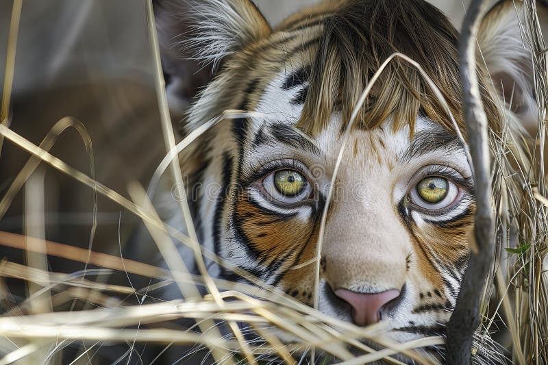 Tiger with Human Faces and Eyes, AI Generated Stock Illustration ...