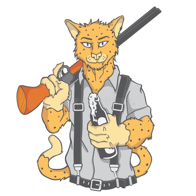 Tiger hunter and shoot gun stock illustration. Illustration of tiger ...