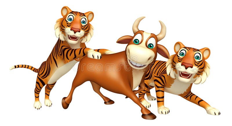 Tiger hunting Bull stock illustration. Illustration of education - 70068064
