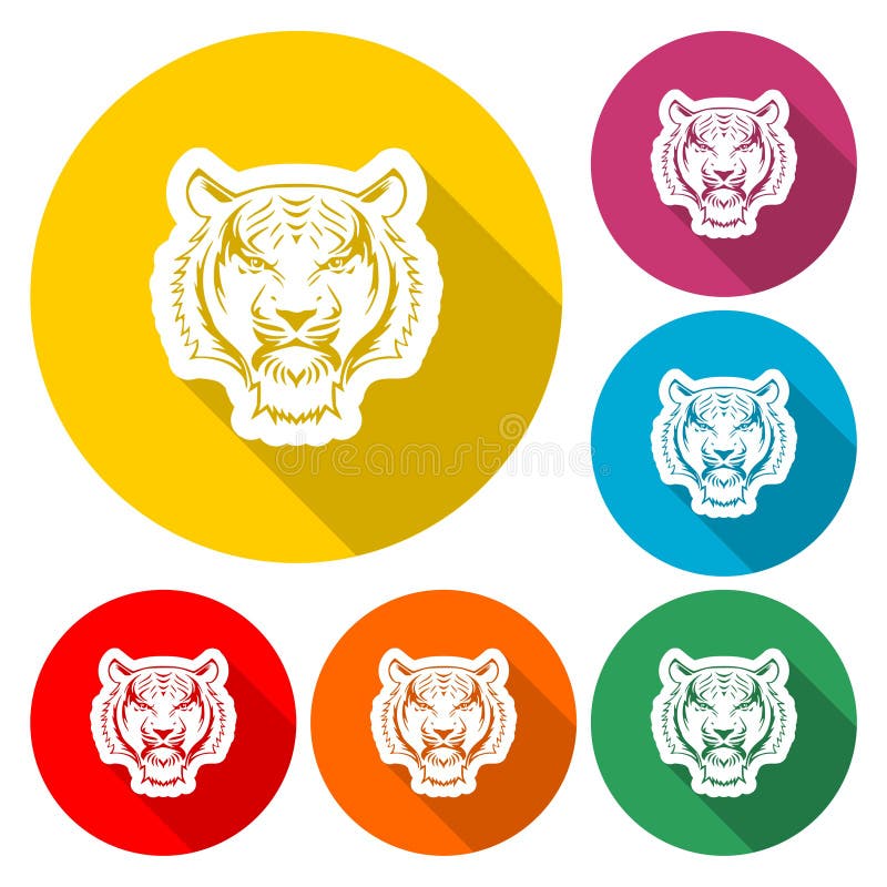 Tiger Icon Isolated with Long Shadow Stock Vector - Illustration of ...