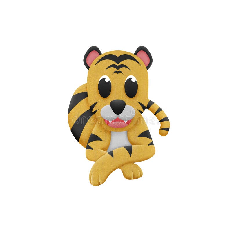 Tiger with Illustration Cute Cartoon of Paper Cut Stock Illustration ...