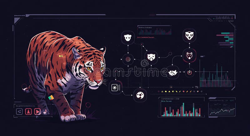 Tiger Integrated with Tech Interface, Data Visualization, Ai Generated ...