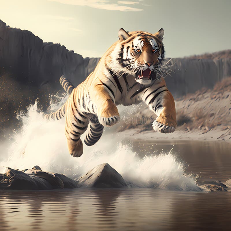 Tiger Jumping High. Generative AI Stock Illustration - Illustration of ...