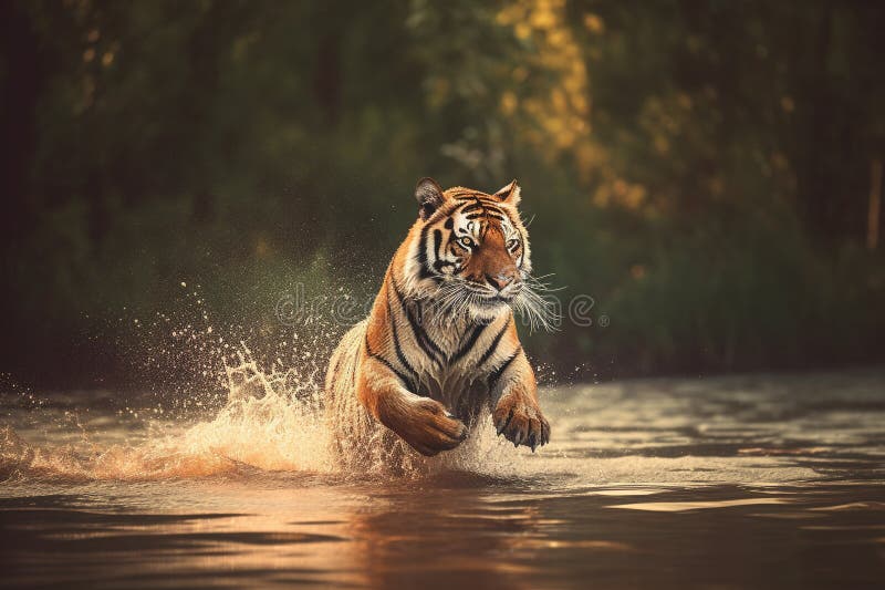 Tiger Jumping on the Water of River. Generative AI Stock Illustration ...