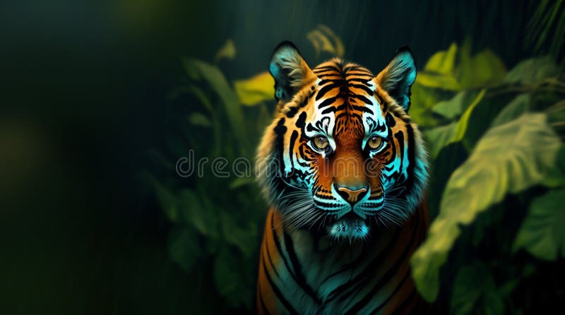 Tiger in the Jungle. Banner with Copy Space. Stock Photo - Image of ...