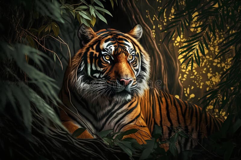 Tiger in the Jungle,3d Rendering. Computer Digital Drawing Stock ...