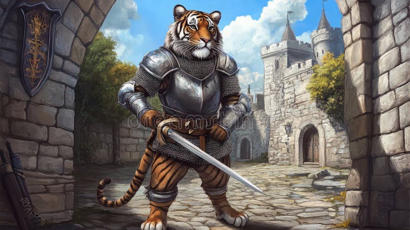 Tiger Knight stock image. Image of artwork, weapon, character - 336557145