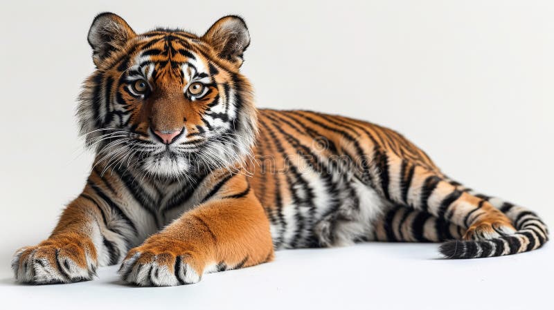 A Tiger is Laying Down on a White Background. Stock Image - Image of ...