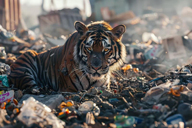 Tiger is Laying in a Pile of Trash Stock Image - Image of wild, stripes ...
