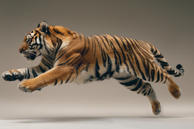 A Tiger is Leaping through the Air, Levitation Tiger Stock Photo ...