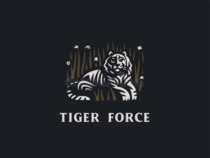 Tiger lies in the grass. stock vector. Illustration of pattern - 140457843