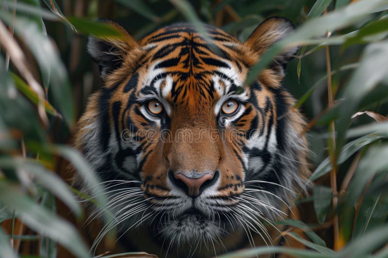 Tiger Looks Out from the Thickets Stock Illustration - Illustration of ...