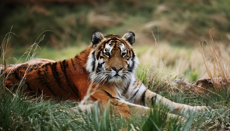 Tiger lying down in field stock illustration. Illustration of beast ...