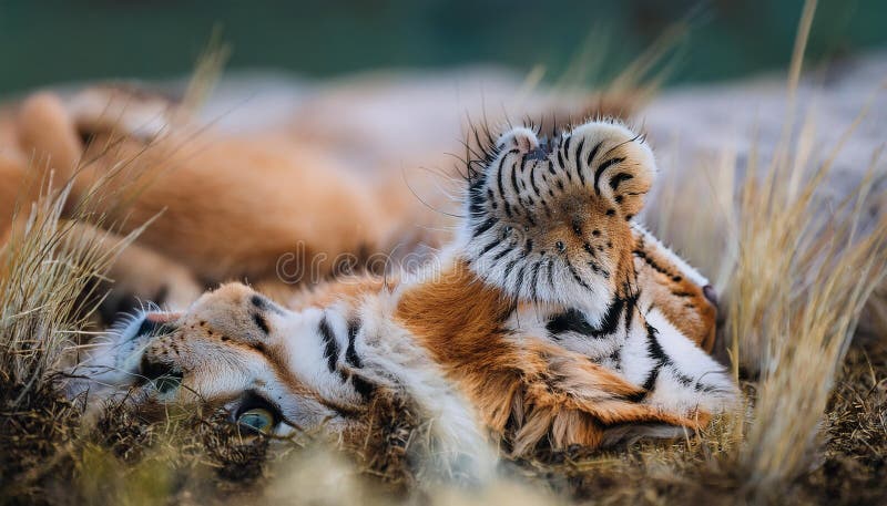 Tiger lying down in field stock illustration. Illustration of beast ...