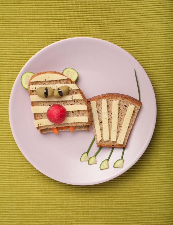 Tiger Made of Cheese and Bread Stock Photo - Image of happy, creative ...