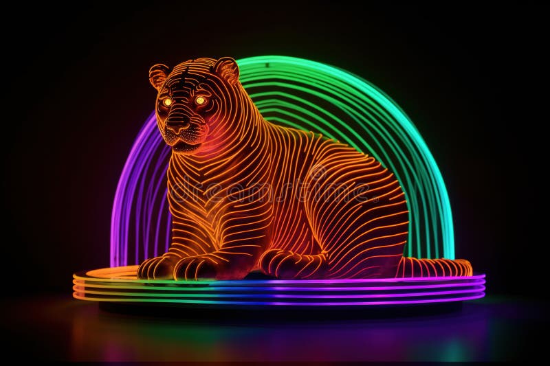 Tiger Made of Rainbow Colored Lights at Night Black Background Stock ...