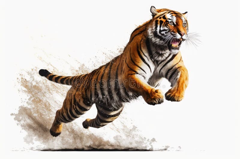 Tiger Male, Big Cat, Jumping, Isolated on White Stock Illustration ...
